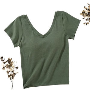 Built in Bra Top Tshirt V Neck Shelf Bra T Shirt Cotton - Etsy