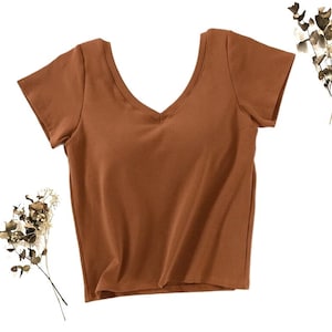 Built in Bra Top Tshirt V Neck Shelf Bra T Shirt Cotton - Etsy