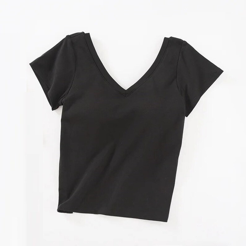 Built in Bra Top Tshirt V Neck Shelf Bra T Shirt Cotton - Etsy