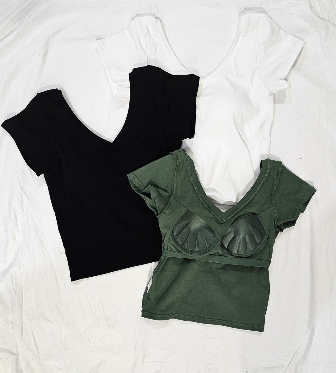 Built in Bra Top Tshirt V Neck Shelf Bra T Shirt Cotton - Etsy