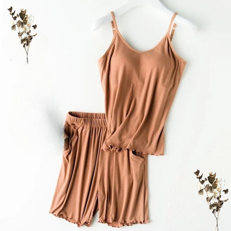 Pyjama Set With Built in Bra Singlet and Shorts - Etsy