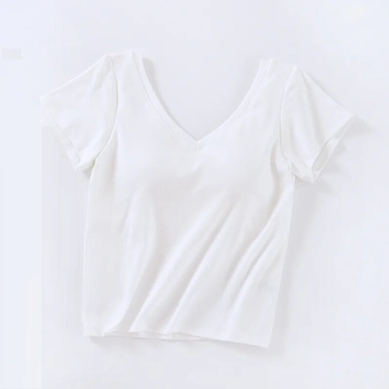 Built in Bra Top Tshirt V Neck Shelf Bra T Shirt Cotton - Etsy