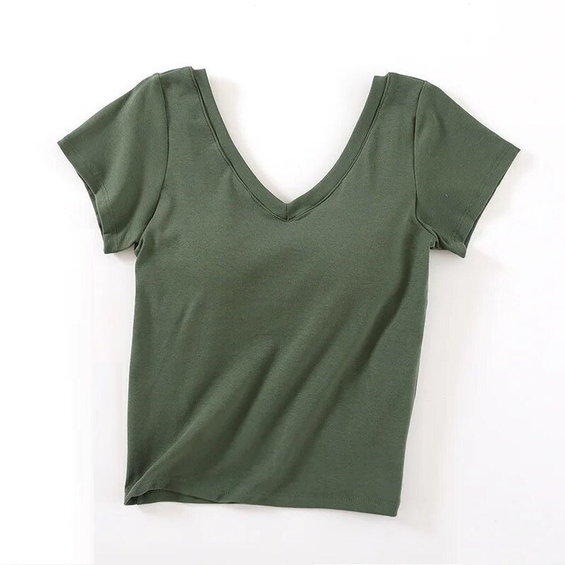 Built in Bra Top Tshirt V Neck Shelf Bra T Shirt Cotton - Etsy
