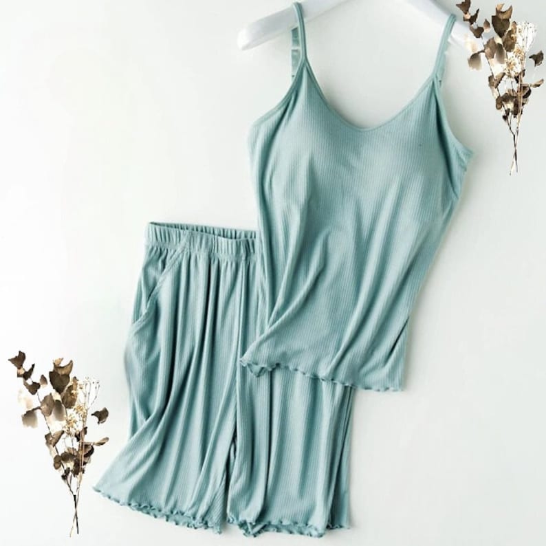 Pyjama Set With Built in Bra Singlet and Shorts - Etsy