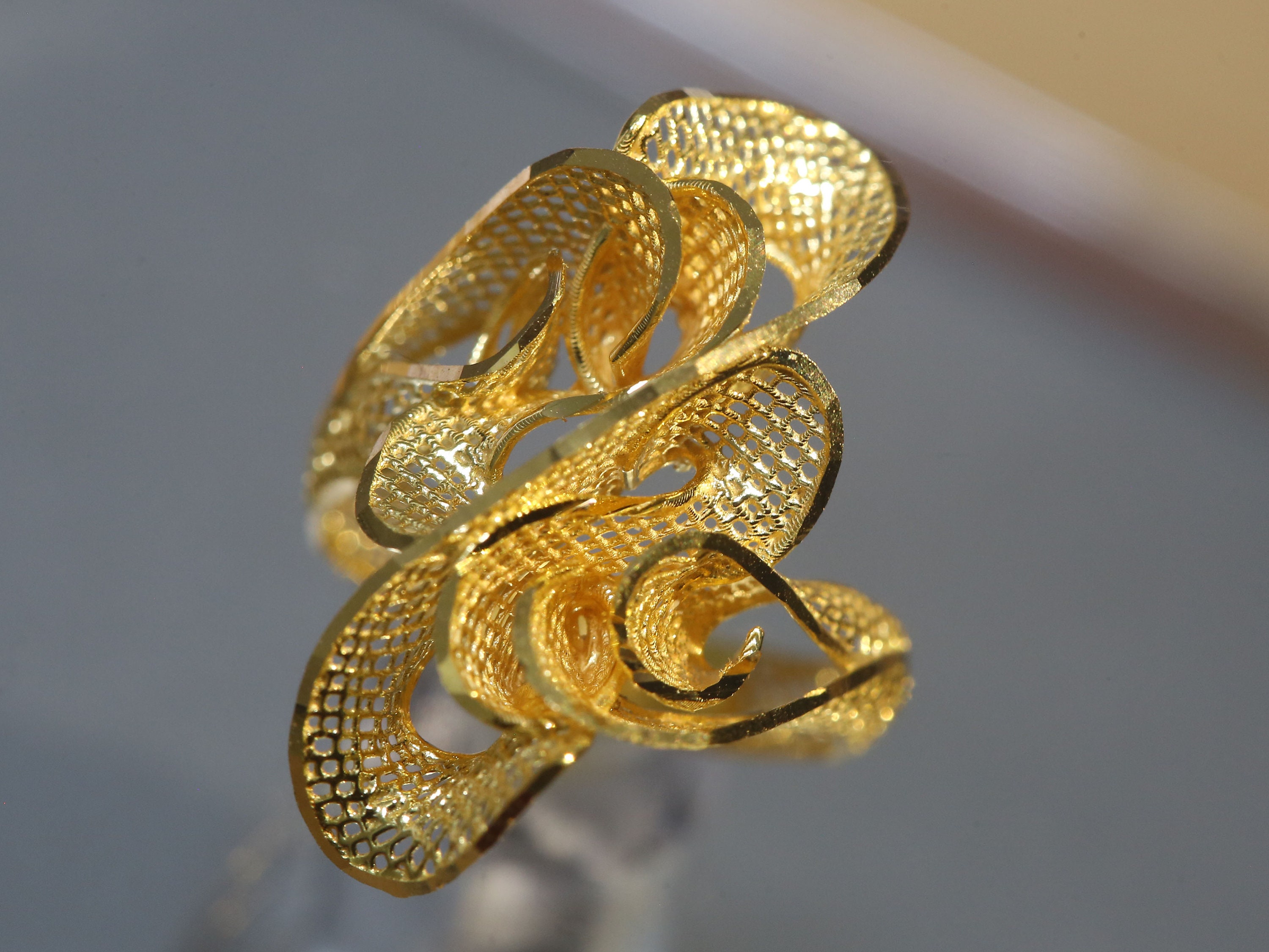 RTE70 | Solid Gold Filigree Designer Ring | 22K | 21 K | 18K - Etsy