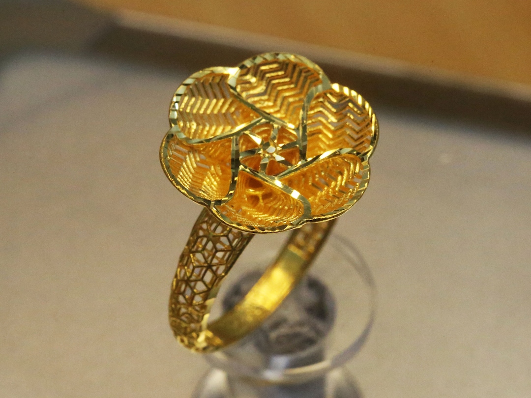22K Solid Gold Turkish Filigree Flower Ring RF2601 - Etsy