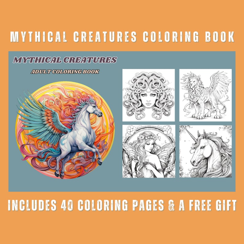 Mythical Creatures: Mythical Creature Coloring Book for Adults With 40 ...
