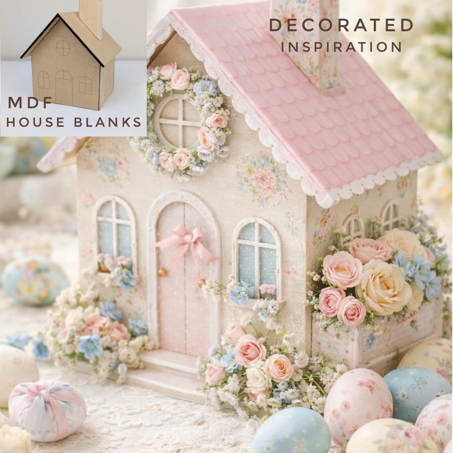 Easter MDF House Blank for Crafts, Wooden House Base for Seasonal Decor ...