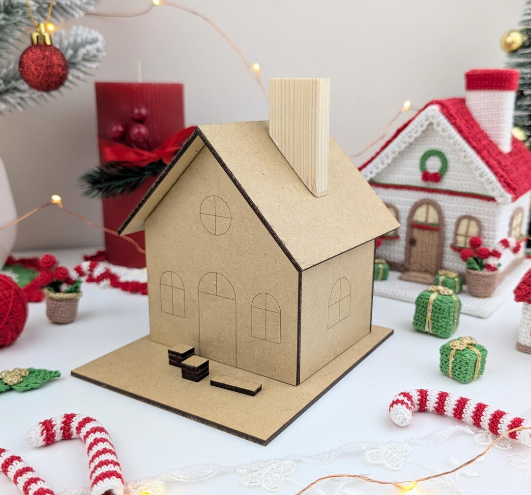 MDF Christmas House Blank Kit, DIY Holiday Village Base, Craft Cottage ...