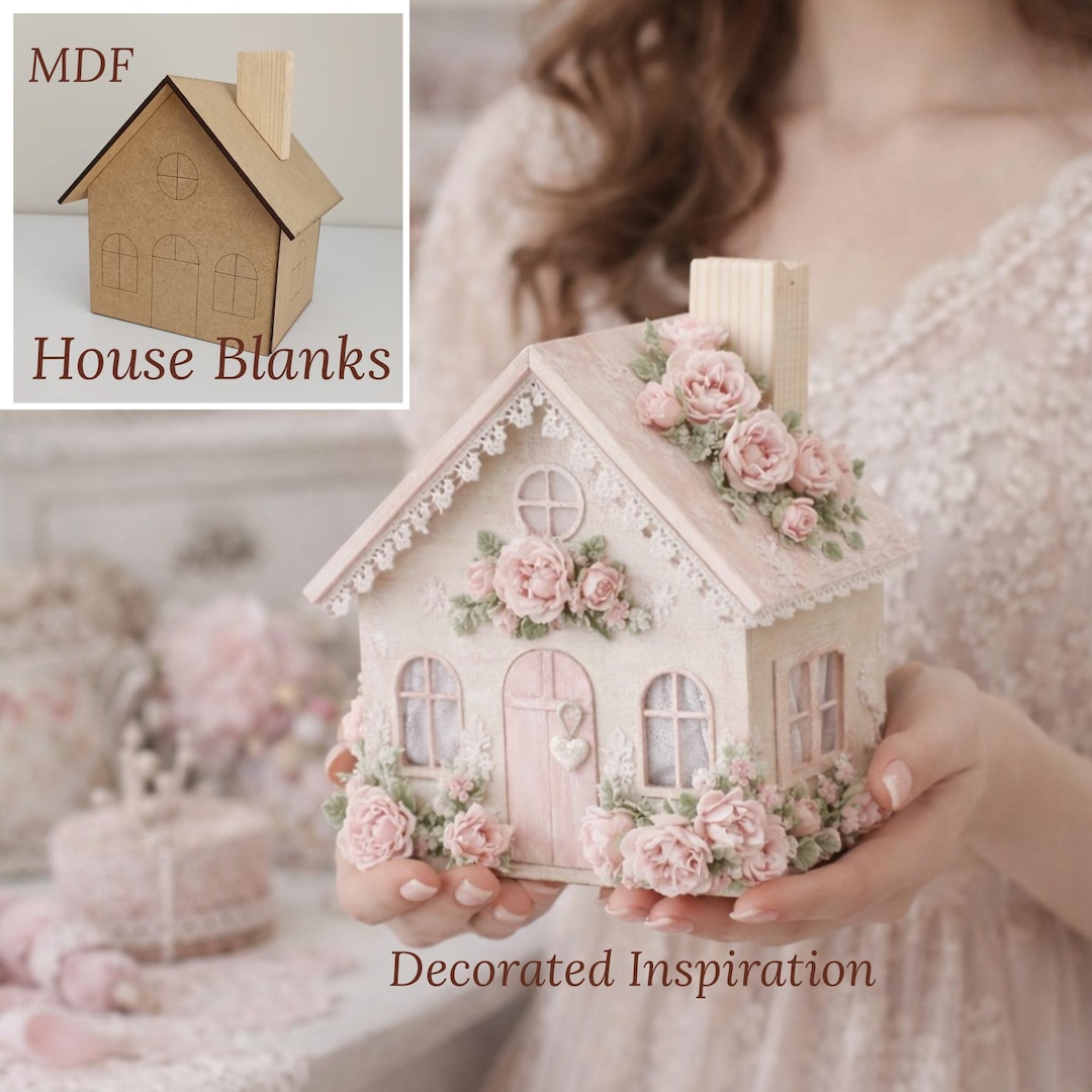 MDF House Blank for DIY Decor, Wooden House Base for Decoupage, Craft ...