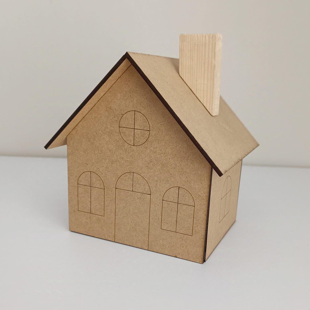 Wooden House Blank for Crafts – 3D DIY Cottage – Paintable MDF House ...