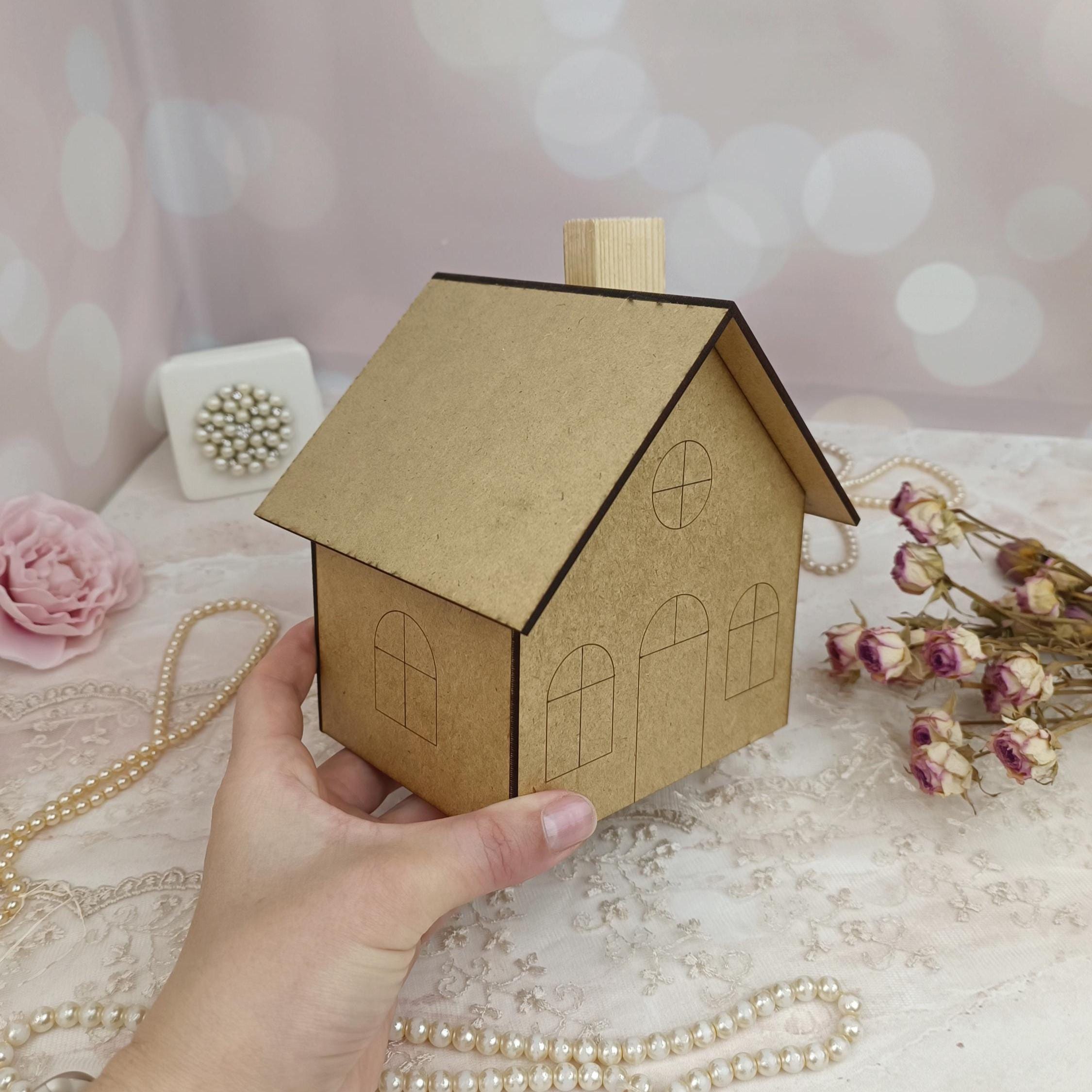 Wooden House Blank for Crafts – 3D DIY Cottage – Paintable MDF House ...