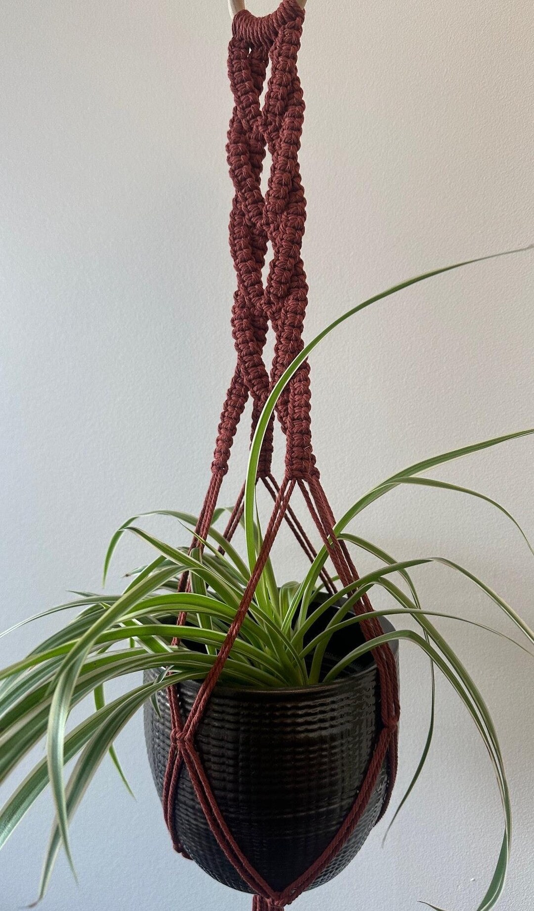 Handmade Braided Macrame Plant Hanger: Brownish Red Boho Decor - Etsy