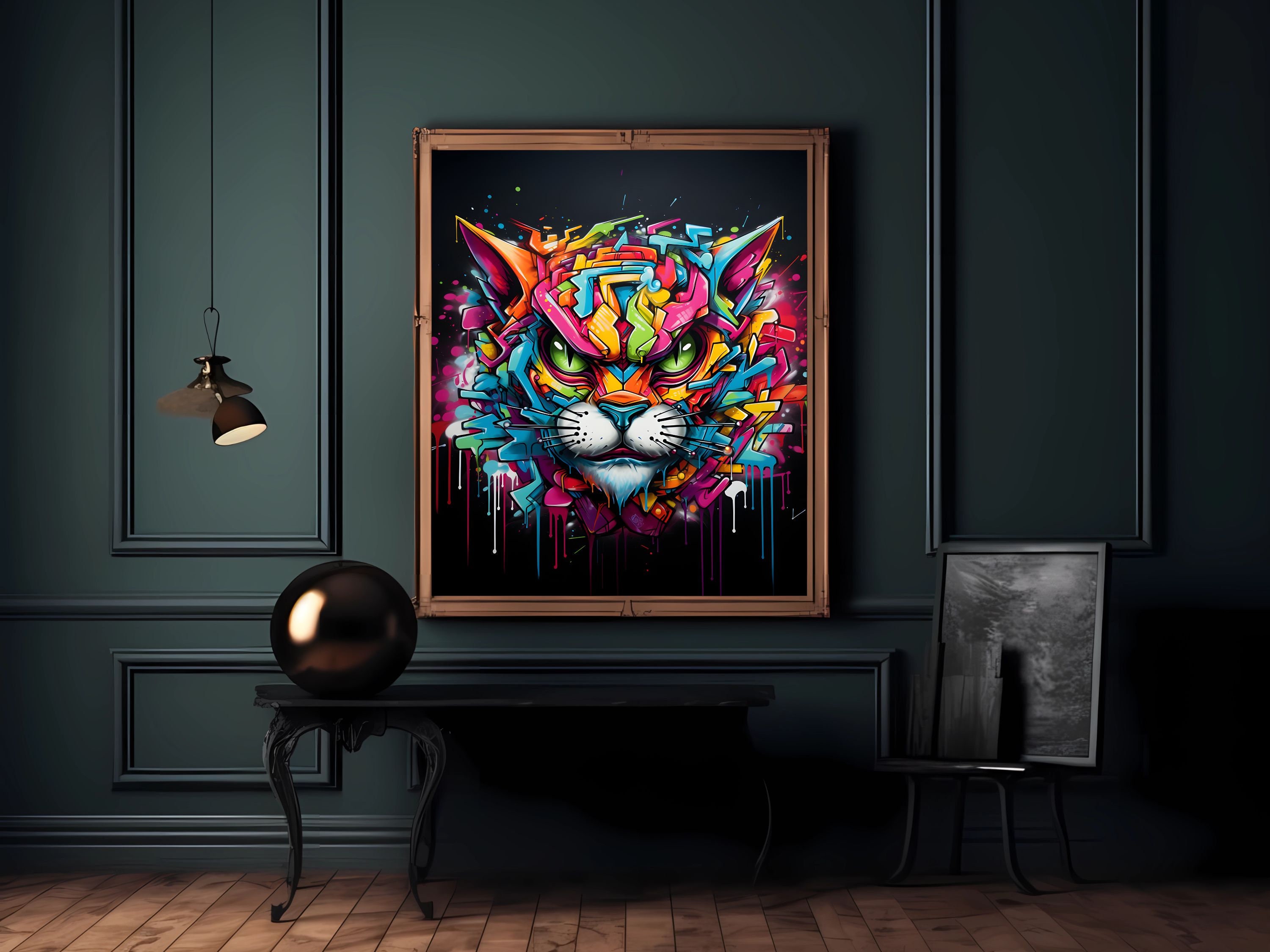 Graffiti Wall Art Vibrant Cat Fusion Art Urban Digital Print Colorful ...