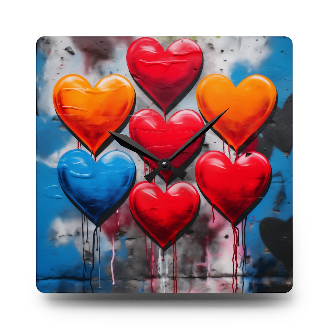 Heart Graffiti Acrylic Wall Clock - Colorful Art Design (10.75") - Etsy