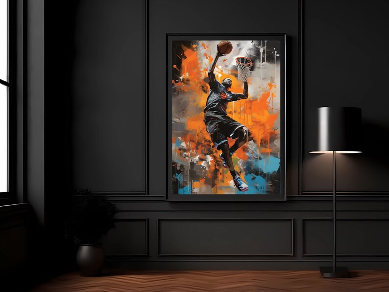 Basketball Player Graffiti Art Print: Slam Dunk Poster (digital ...