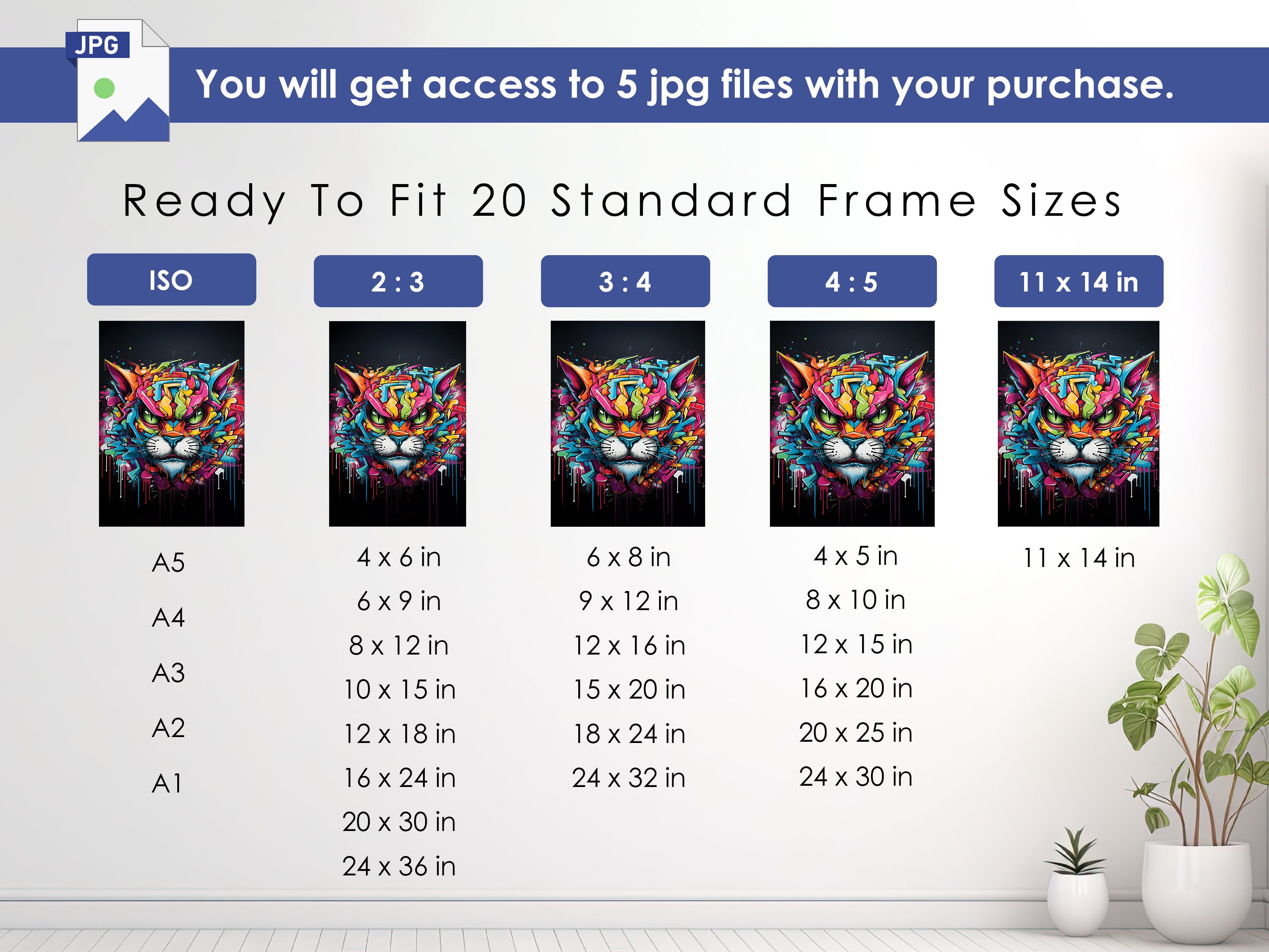 Graffiti Wall Art Vibrant Cat Fusion Art Urban Digital Print Colorful ...