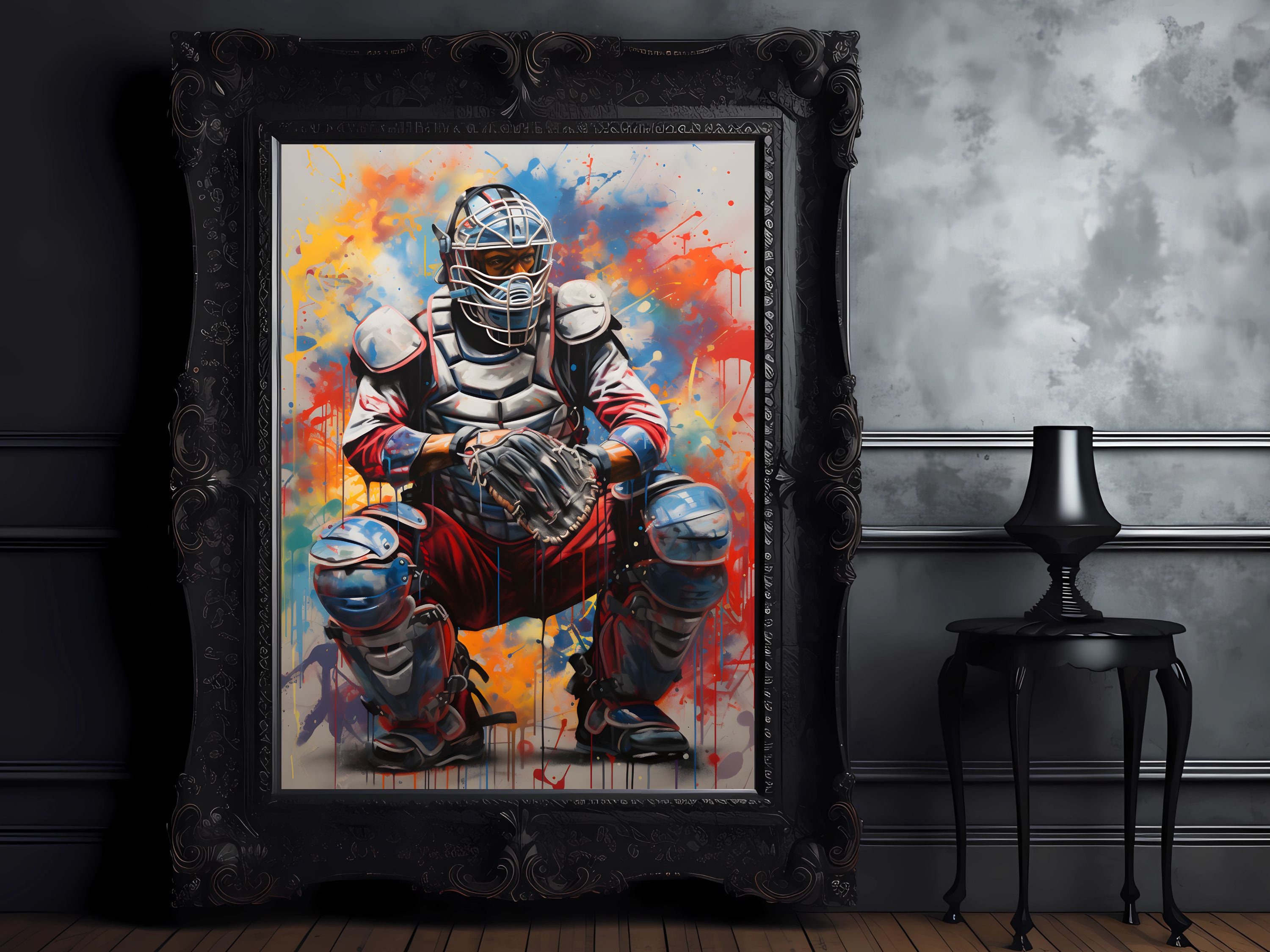 Baseball Catcher Graffiti Wall Art, Baseball Posters Prints, Sports ...