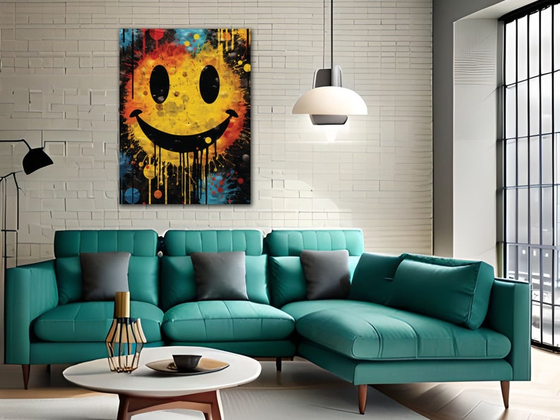Smiley Face Graffiti Art Print: Colorful Emoji Wall Decor (digital ...
