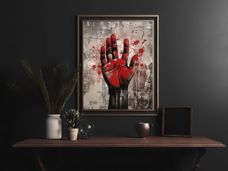 Unique Graffiti Wall Art, Red Hand Art Print, Modern Home Decor ...