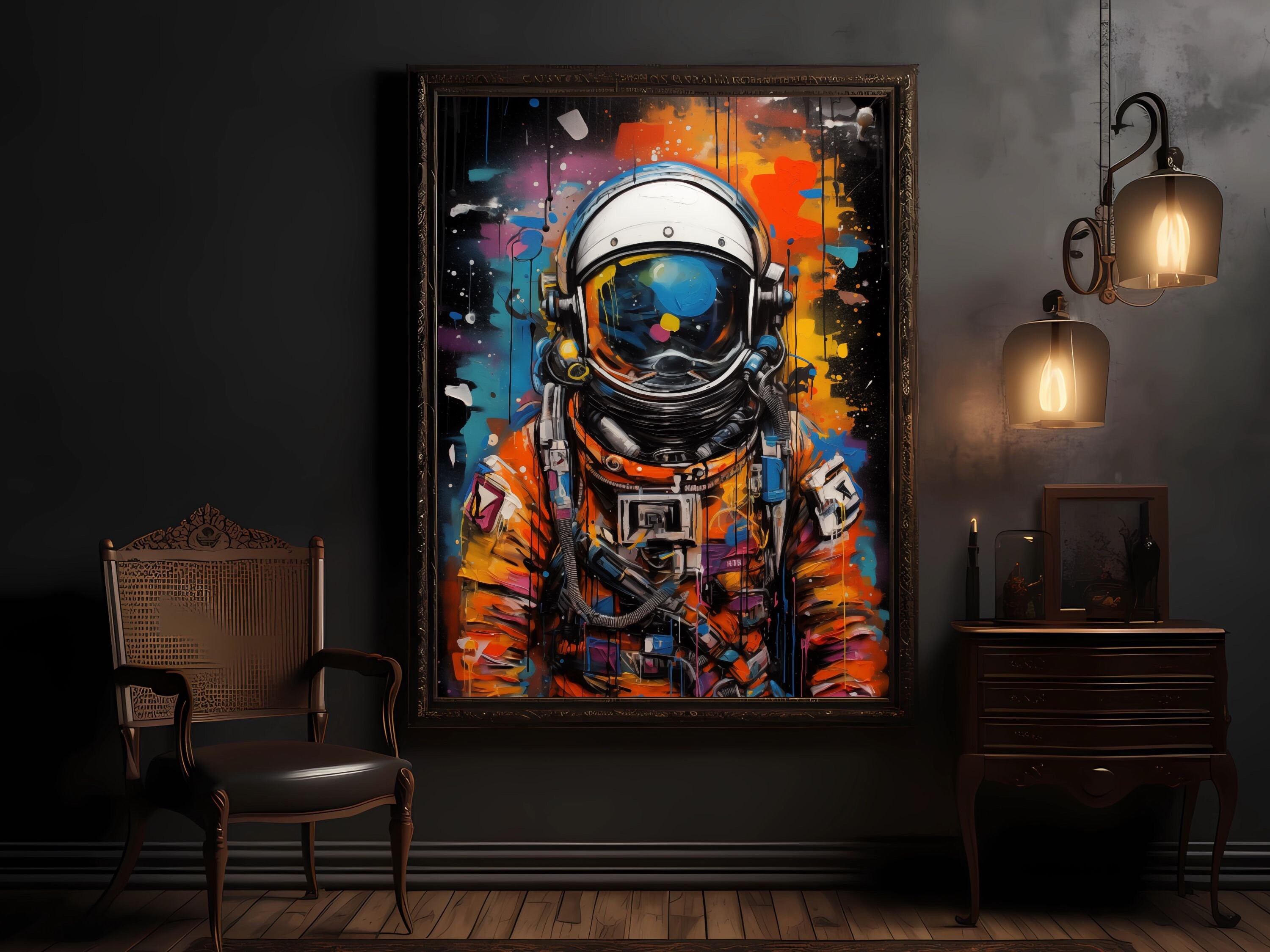 Graffiti Wall Art, Spaceman Wall Decor, Astronaut Poster, Colorful ...