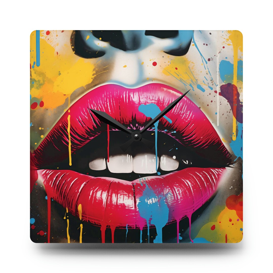 Red Lips Graffiti Acrylic Wall Clock: Modern Art Decor - Etsy