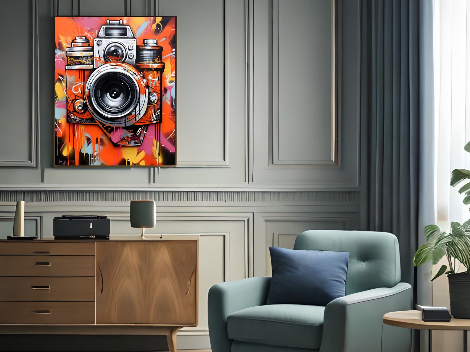 Abstract Camera Graffiti Art Print: Colorful Urban Pop (digital ...