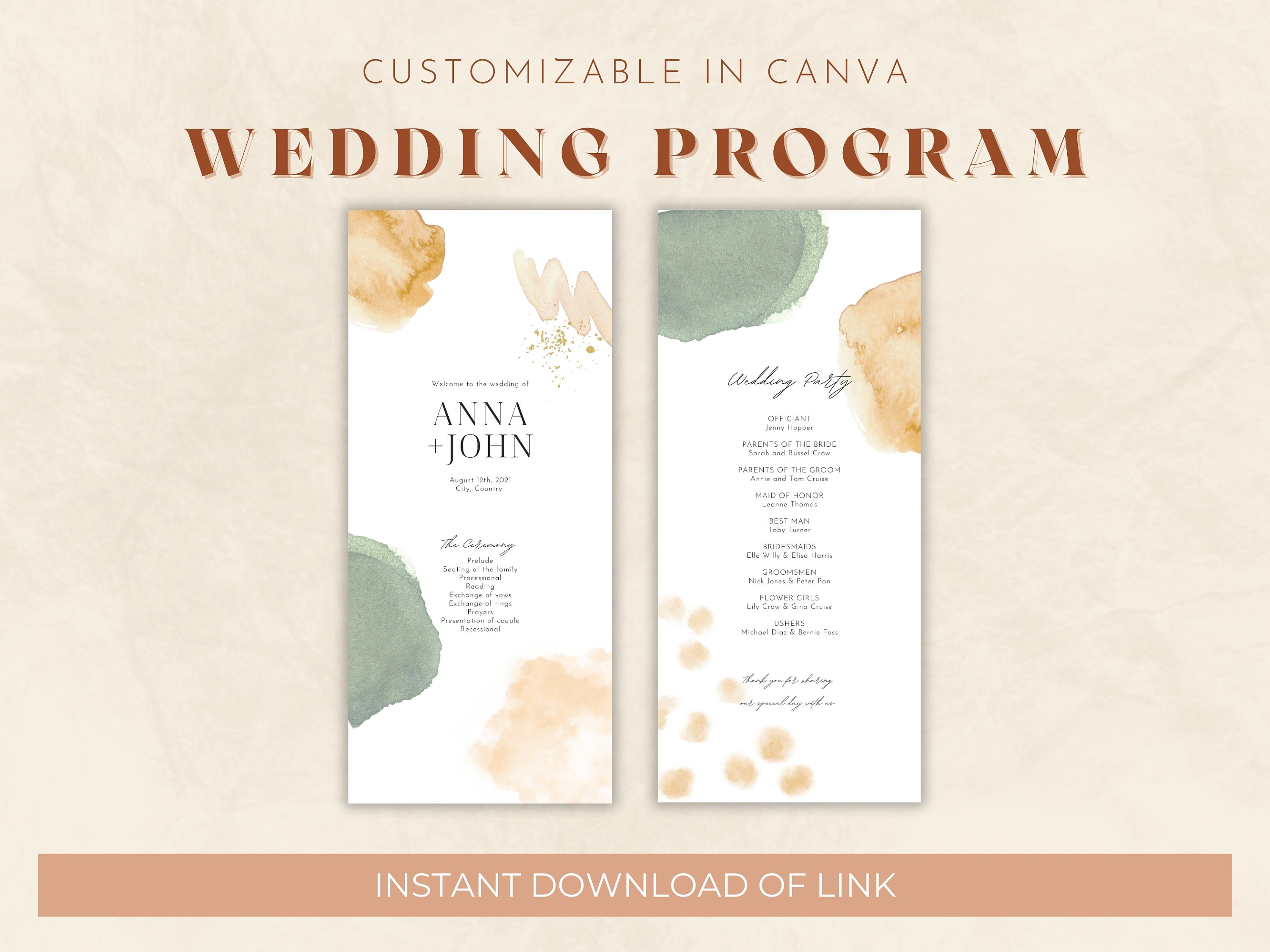 Elegant Wedding Program Template Modern Design Fully Editable Ceremony ...