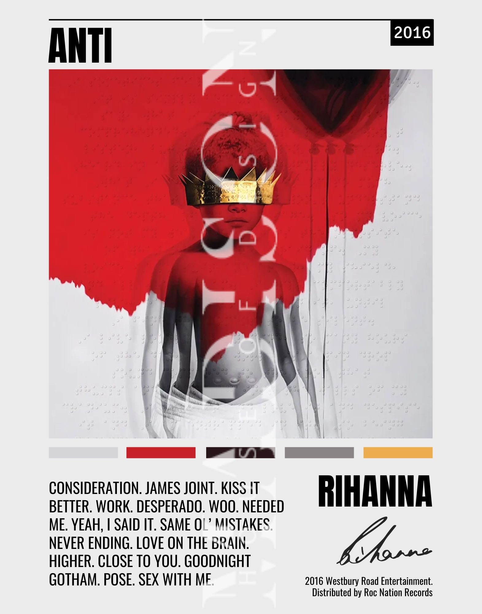 RIHANNA ANTI Minimalist Album Poster ( Instant Download ), 11x14 ...