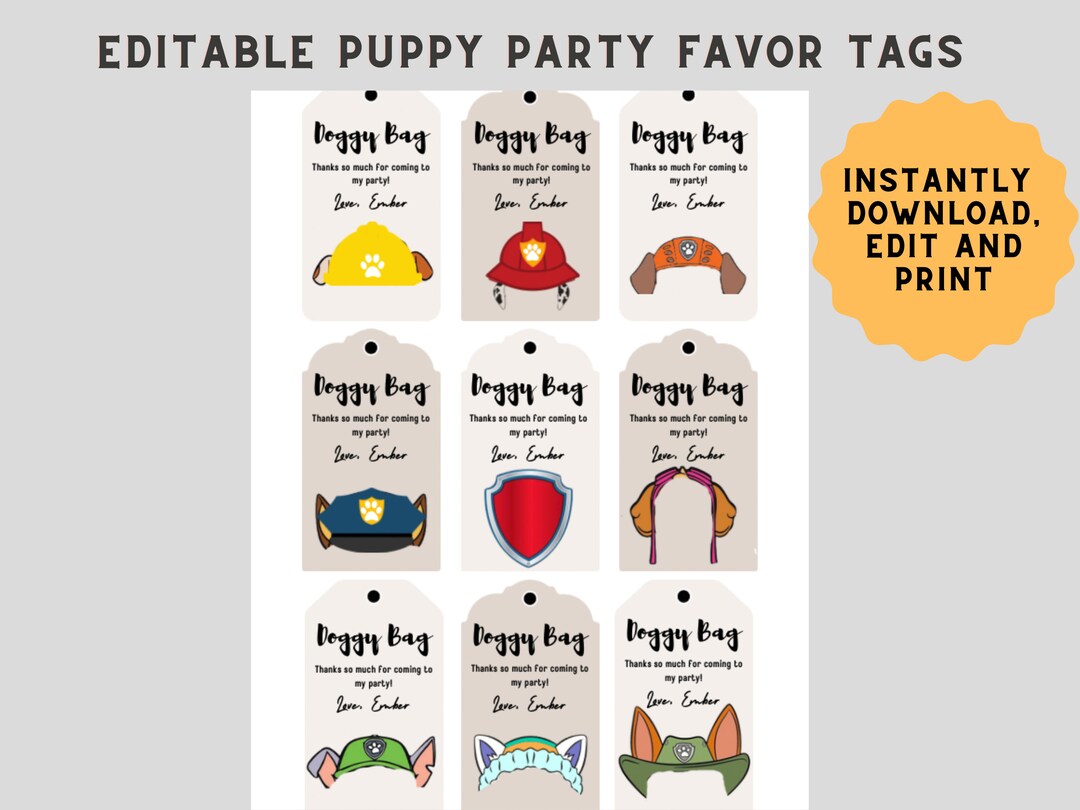 P-patrol Birthday Party Favor Tags, Puppy Pawty Goody Bag Labels, Paw ...