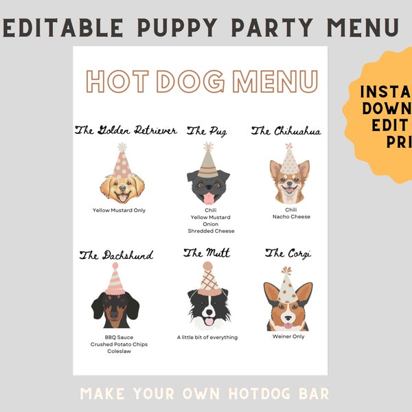 Dog Birthday Party Menu - Etsy