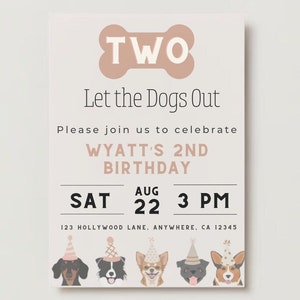 Two Let the Dogs Out Birthday Invitation, Kids Birthday Invitation ...
