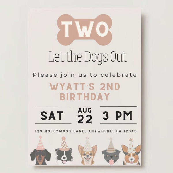 Two Let the Dogs Out Invitations - Etsy