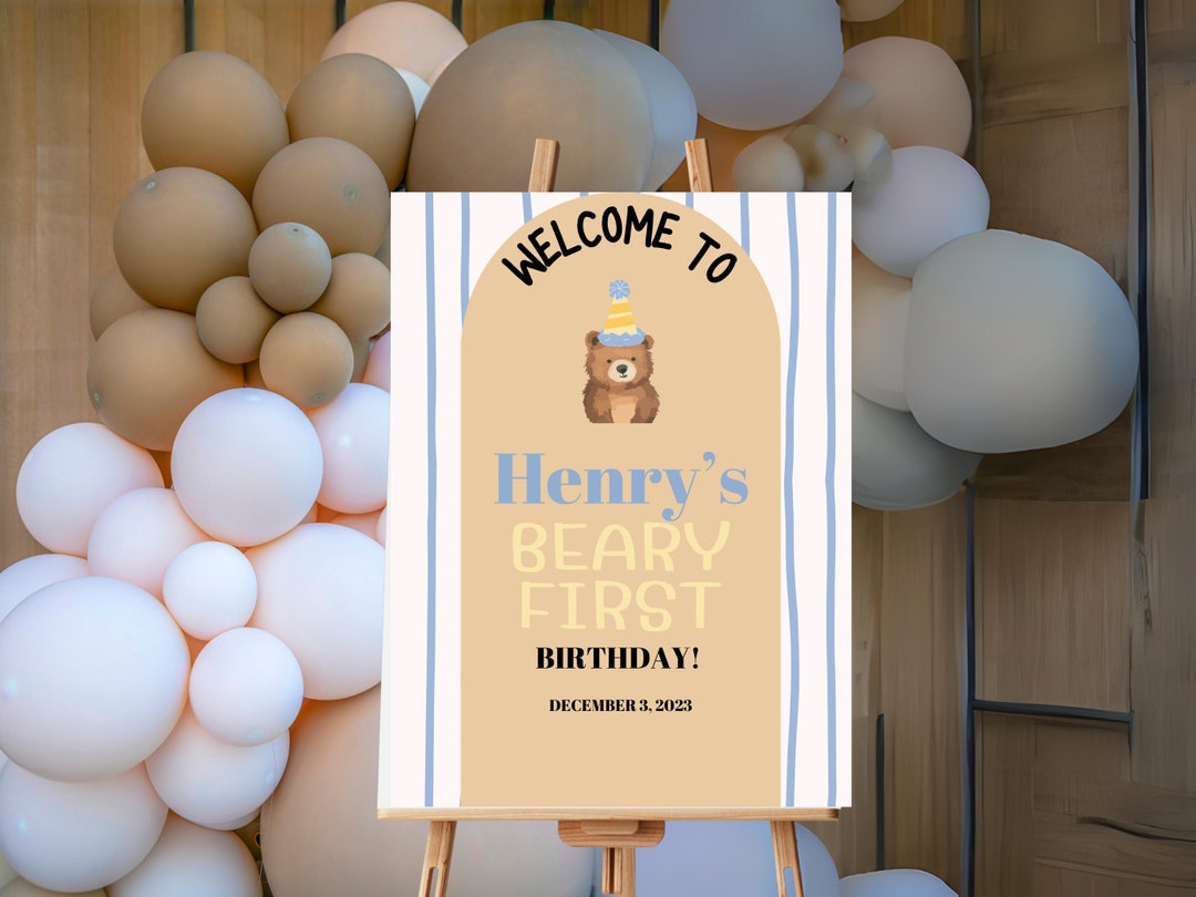 Bear Party Welcome Sign, Editable Digital Download, BEARY First ...