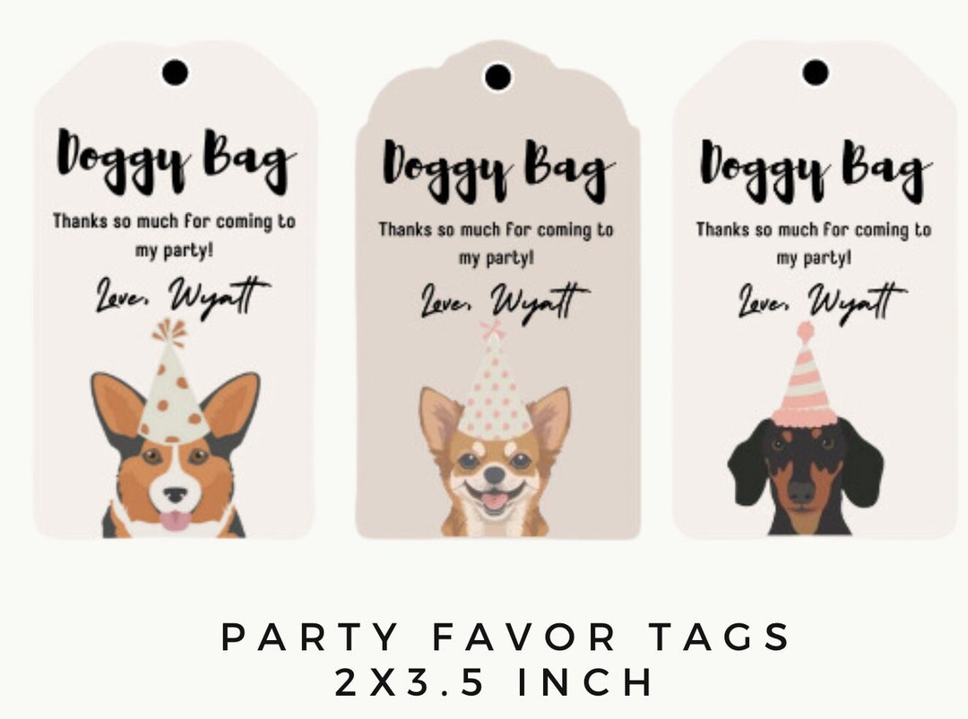 Doggy Bag Gift Tags, Puppy Party Favor Tags, Puppy Pawty Goody Bag ...