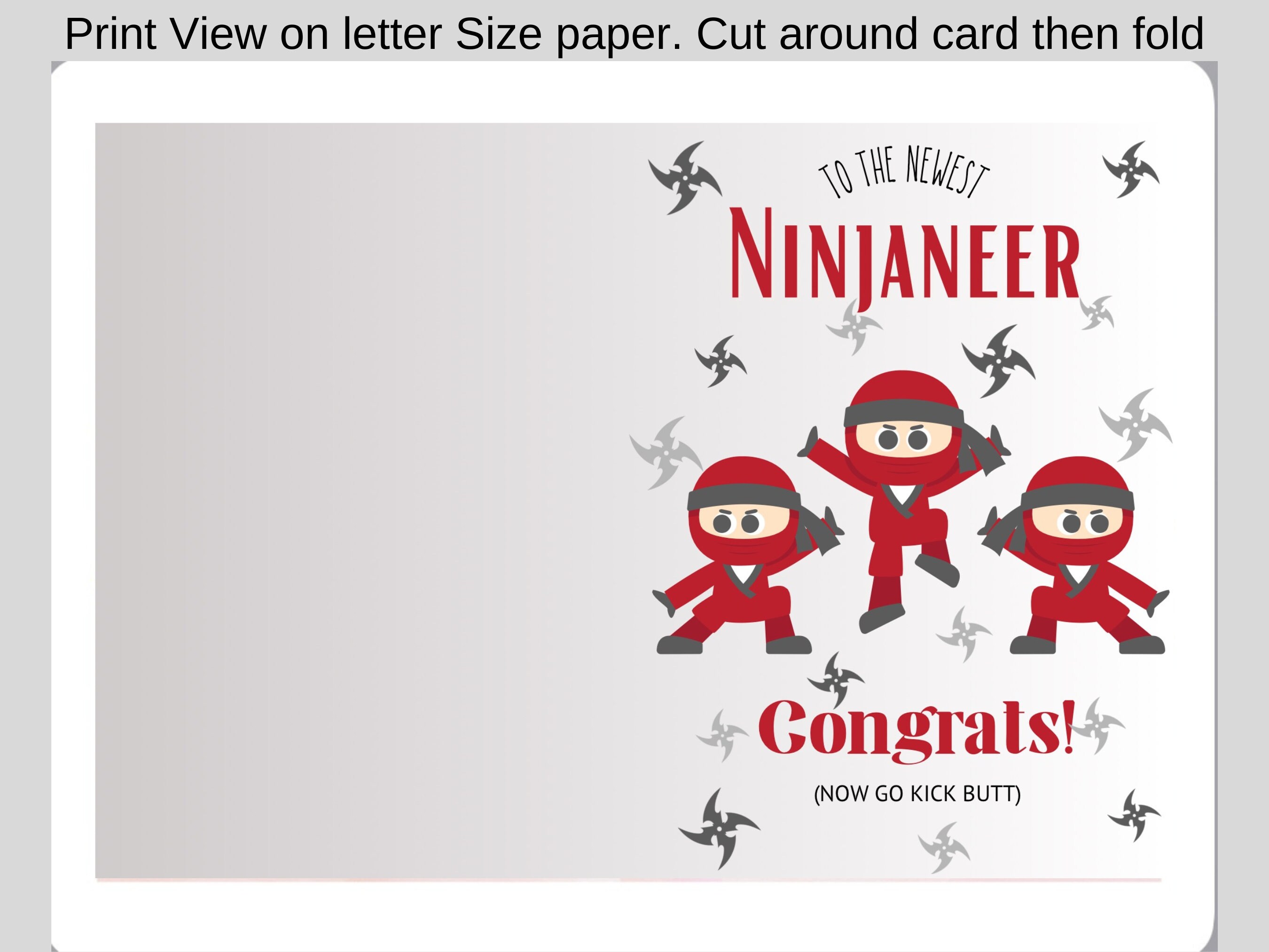 Printable New Engineer Graduation Card, Graduation Card, Ninja ...