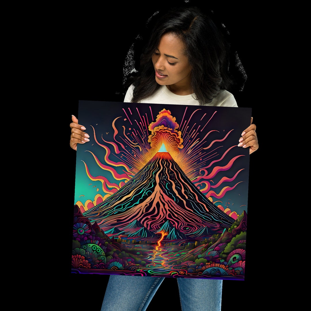 Vibrant Volcano Graphic Design Poster Quirky Designs - Etsy