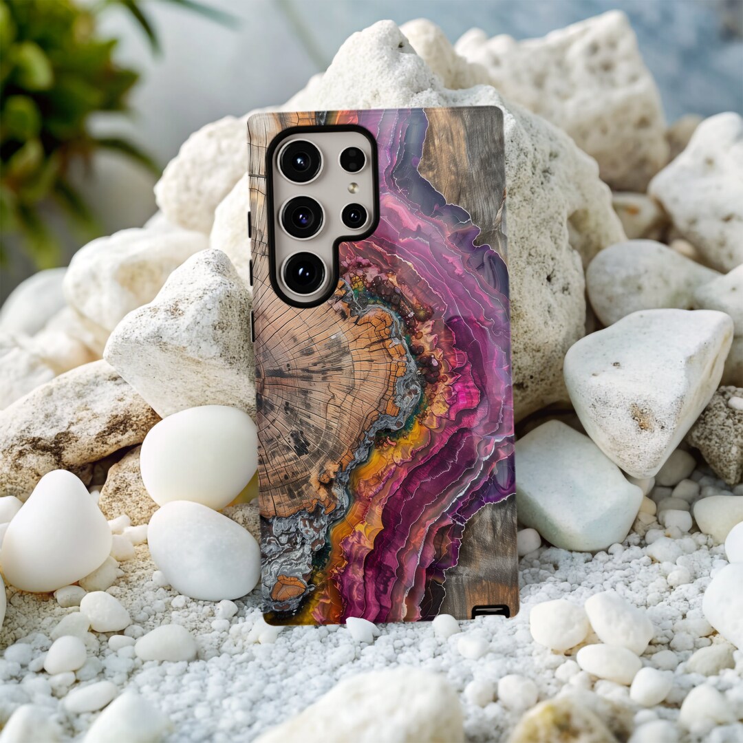 Faux Wood Alcohol Ink Phone Case: Pink Purple Tough Case - Etsy