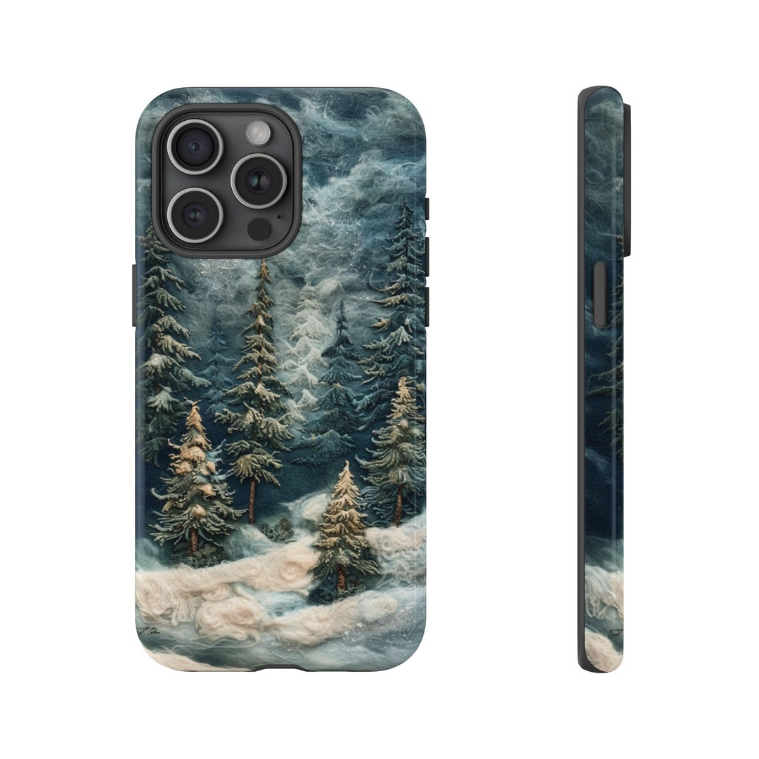 Winter Snowy Pine Forest Phone Case, Warm and Cozy Faux Felt Wool ...