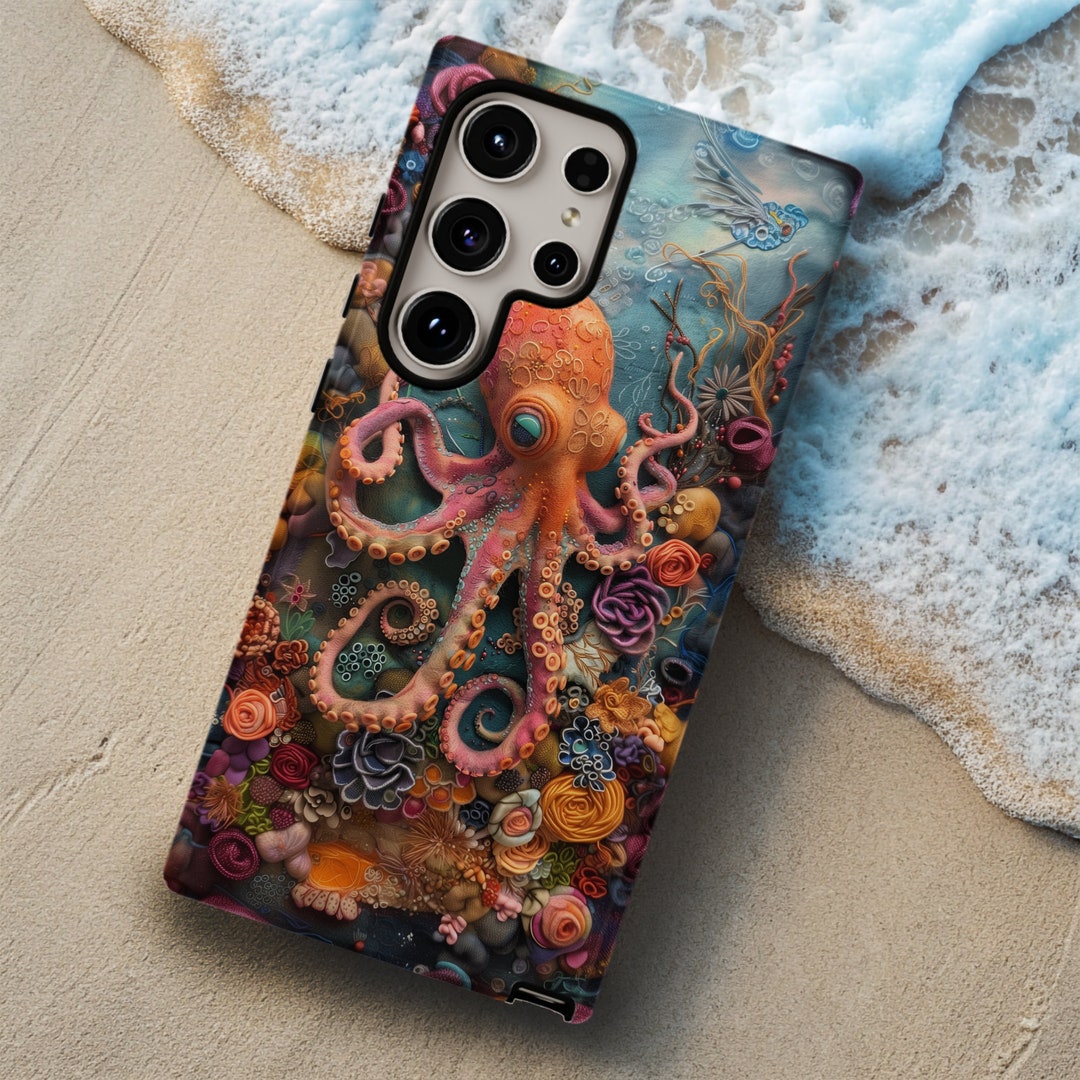 Embroidered Octopus Tough Phone Case: Samsung, Iphone, Pixel - Etsy