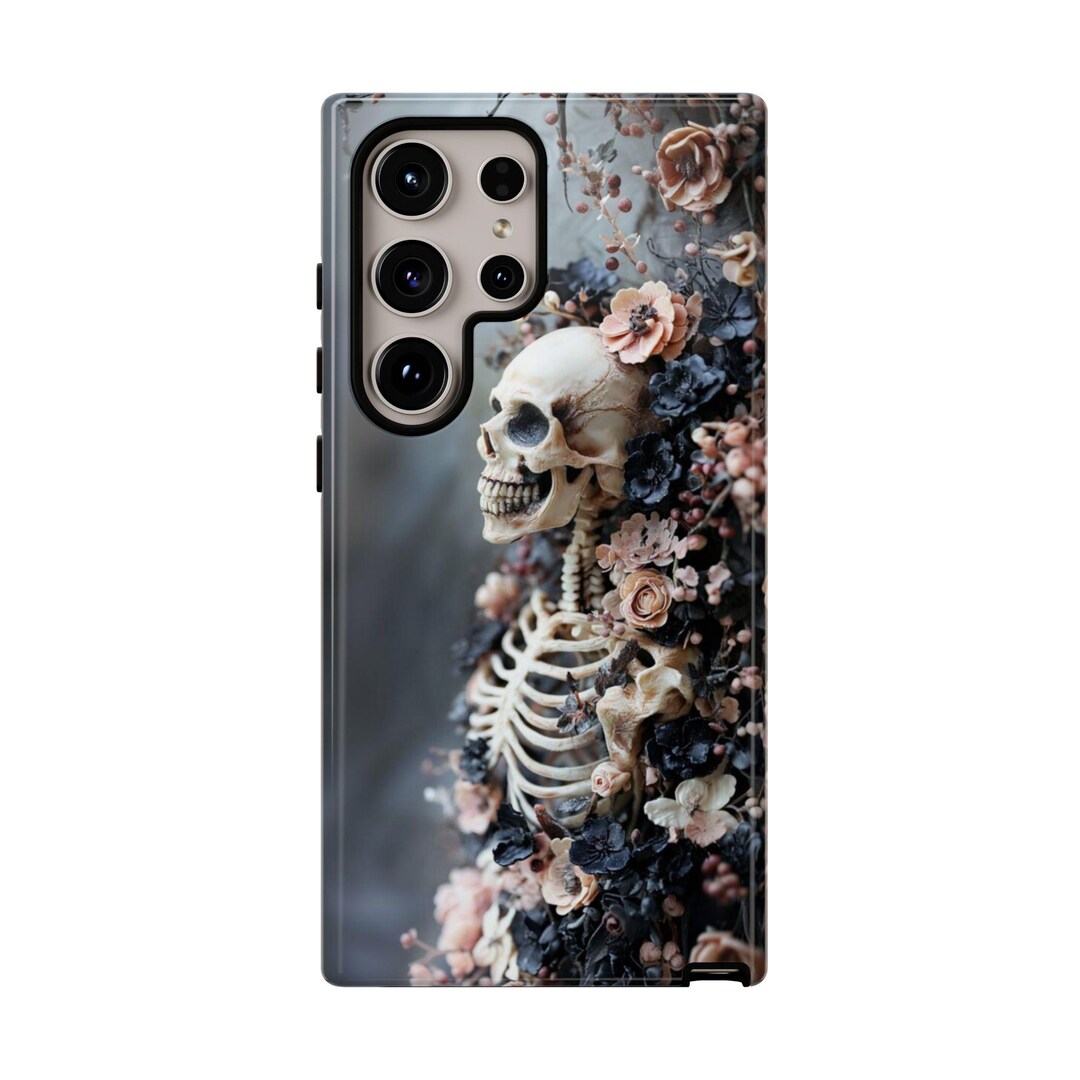 Gothic Floral Skeleton Phone Case: Whimsigoth Skull Flowers - Etsy