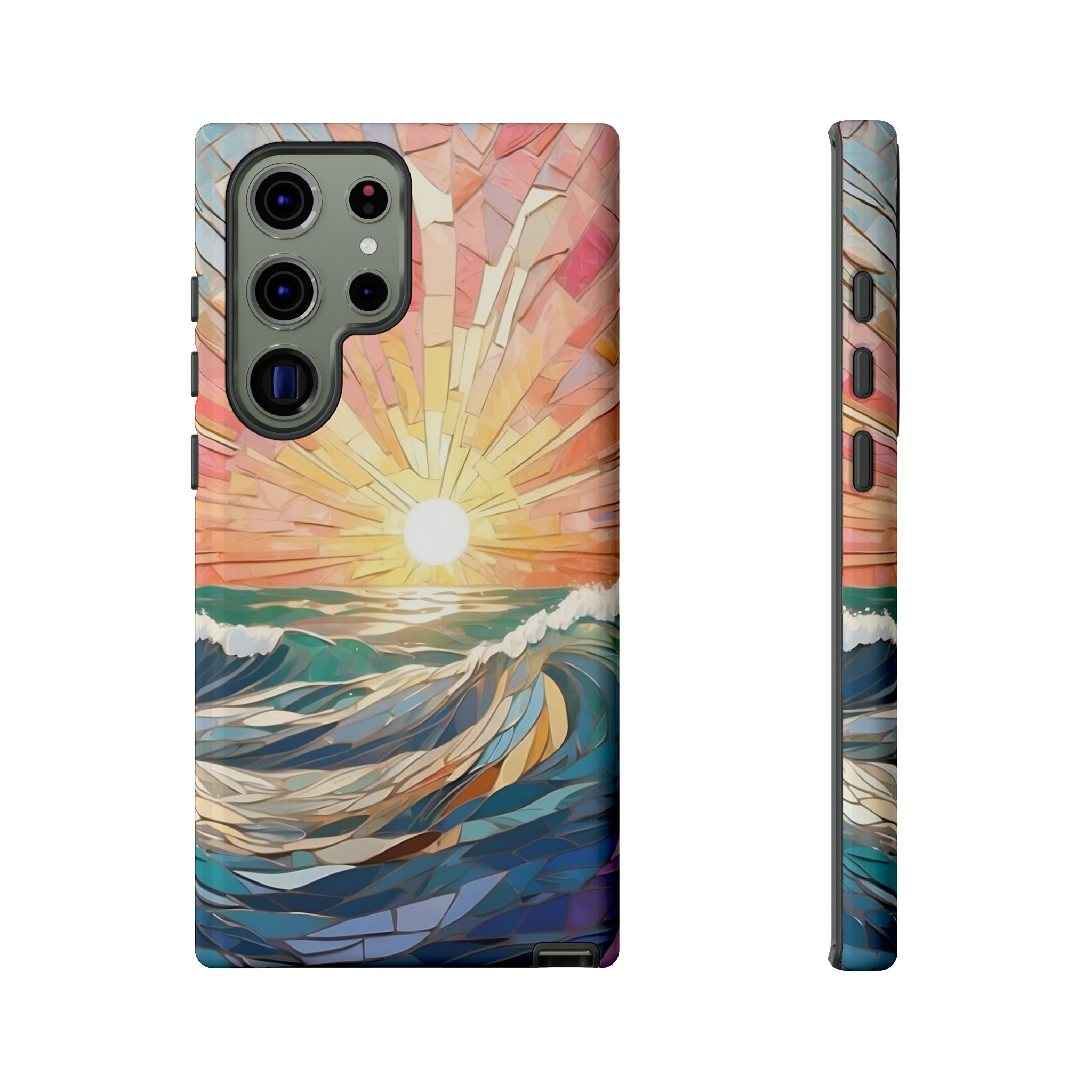 Papercraft Mosaic Sunrise Over the Sea Phone Case, Tough Case, Mosaic ...