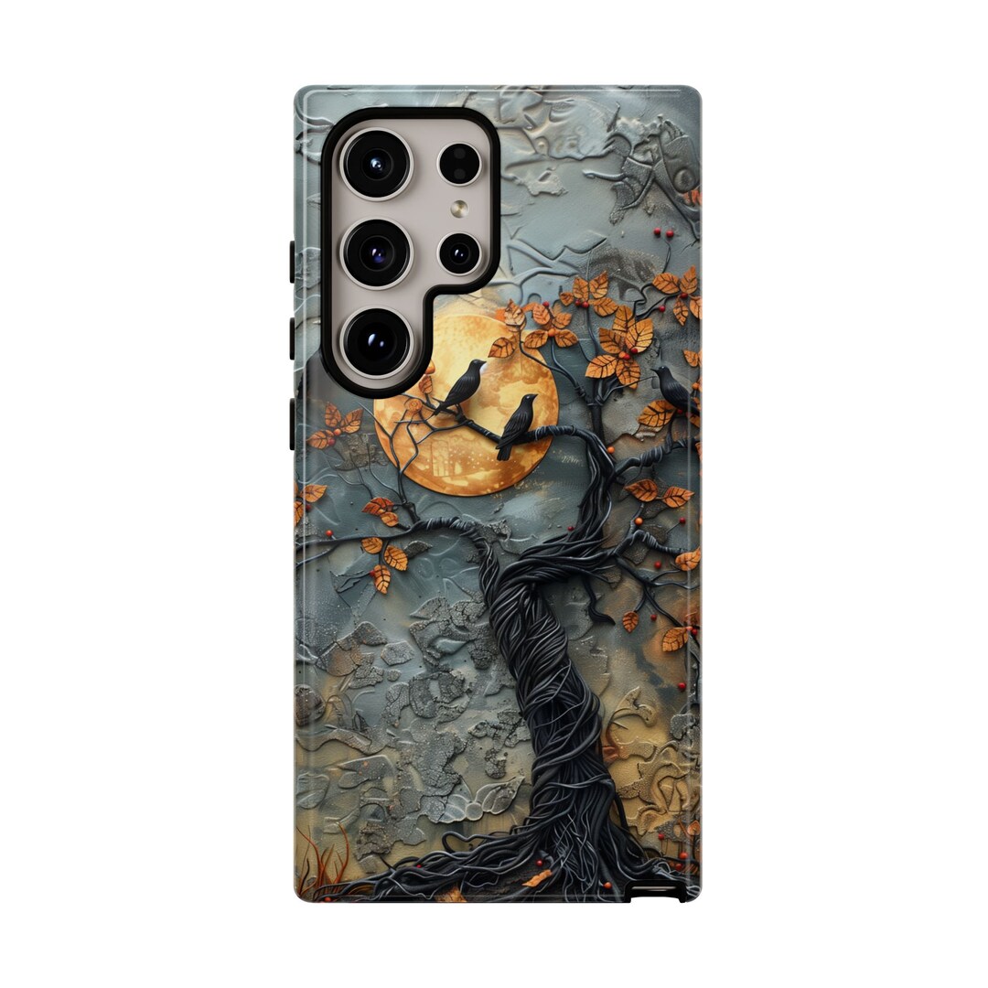 Goth Fall Raven Crow Phone Case, Gothic Autumn Tree Landscape, Spooky ...