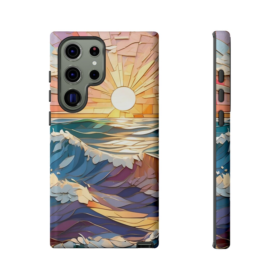 Papercraft Sun Over the Ocean Phone Case, S24, Mosaic Effect, iPhone ...