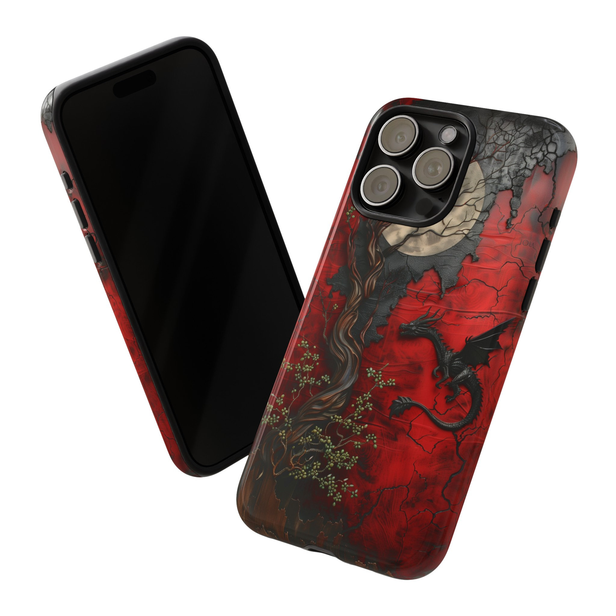 Red Epoxy/resin Effect Dragon and Moon Phone Case V1, Fantasy Tough ...
