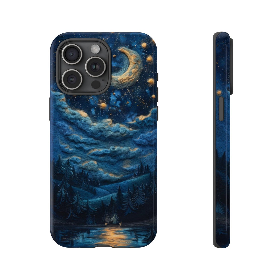 Celestial Starry Night Sky Phone Case, Faux Felt Embroidery Galactic ...