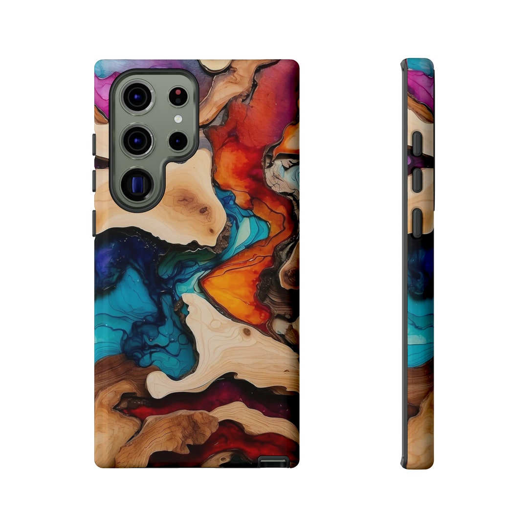 Faux Wood and Alcohol Ink Phone Case, Live Edge Wood Design, Tough Case ...