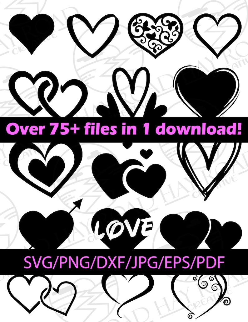Hearts Bundle SVG DXF PNG Heart Svg, Hand Drawn Heart .svg, Doodle ...