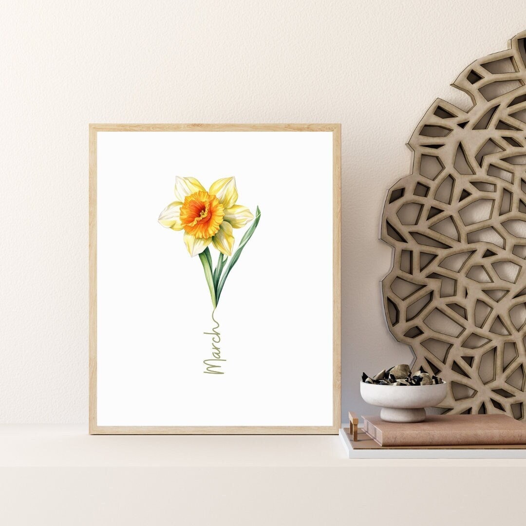 Birth Flower March Printable Wall Art, Nursery Wall Art, Daffodil Print ...