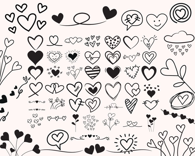 90 Heart Bundle SVG, Hand Drawn Heart Design, PNG. JPG, Doodle Heart ...